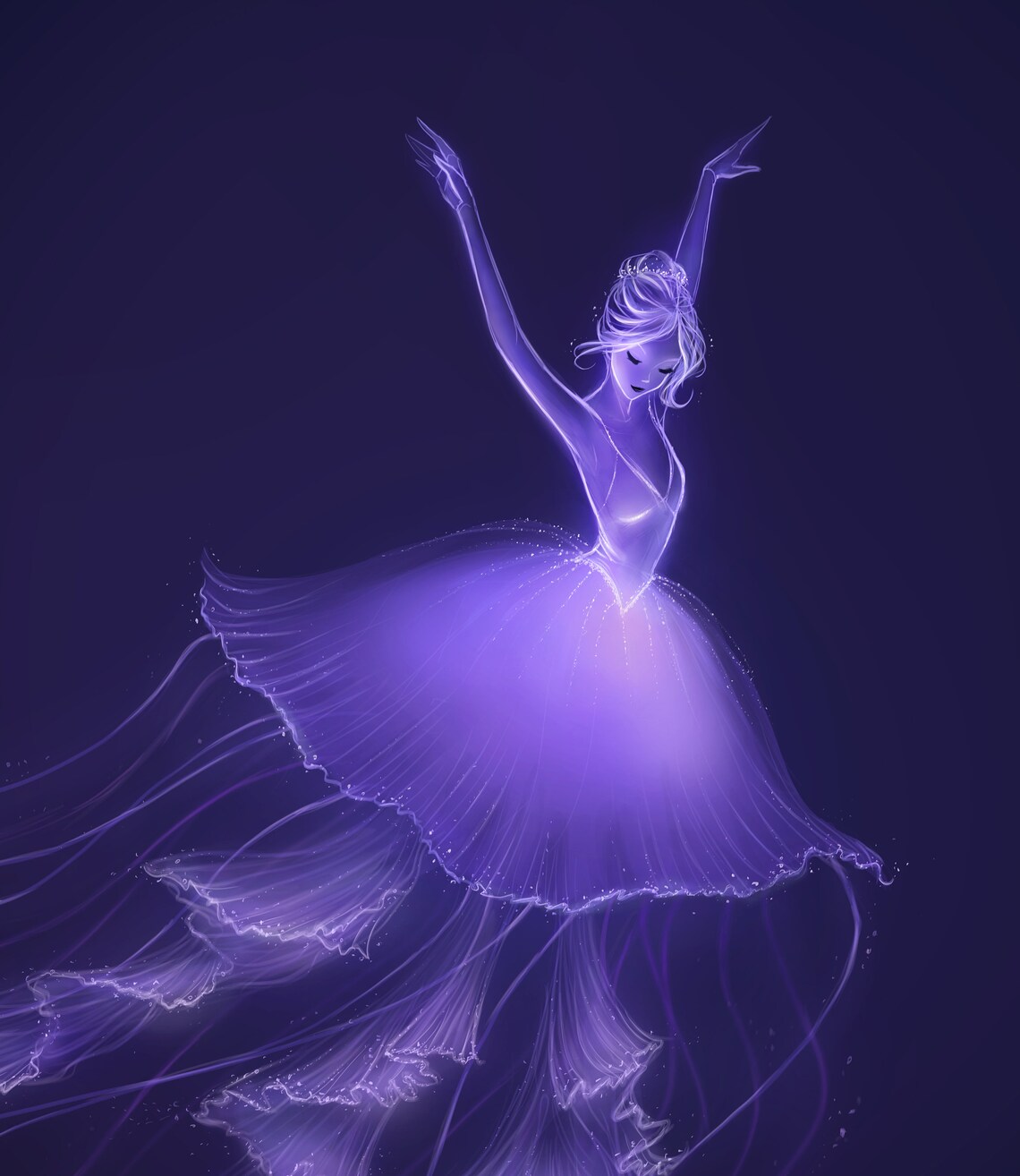 Violet Jellyfish Mermaid Large Print - Etsy