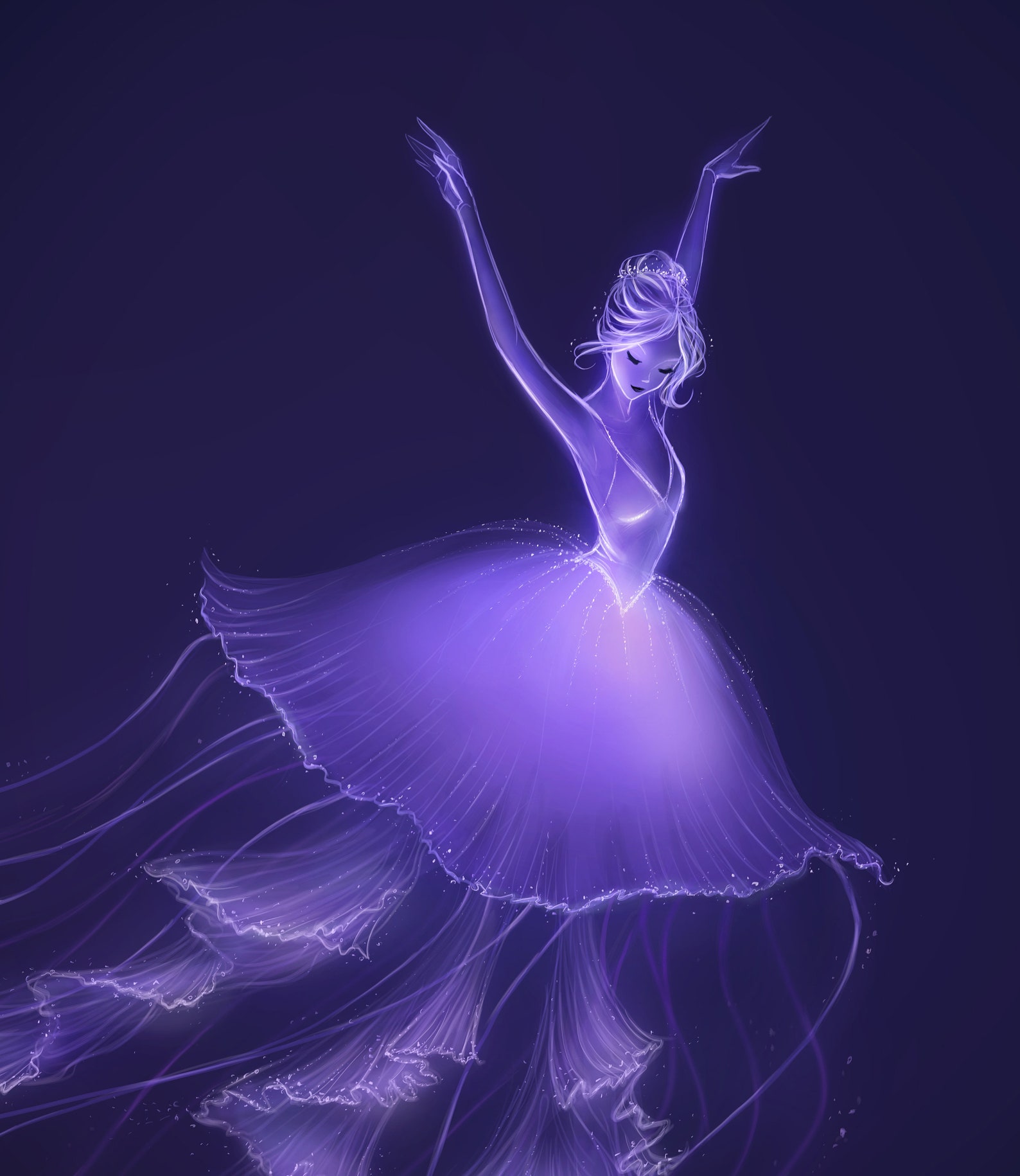 Violet Jellyfish Mermaid Large Print - Etsy