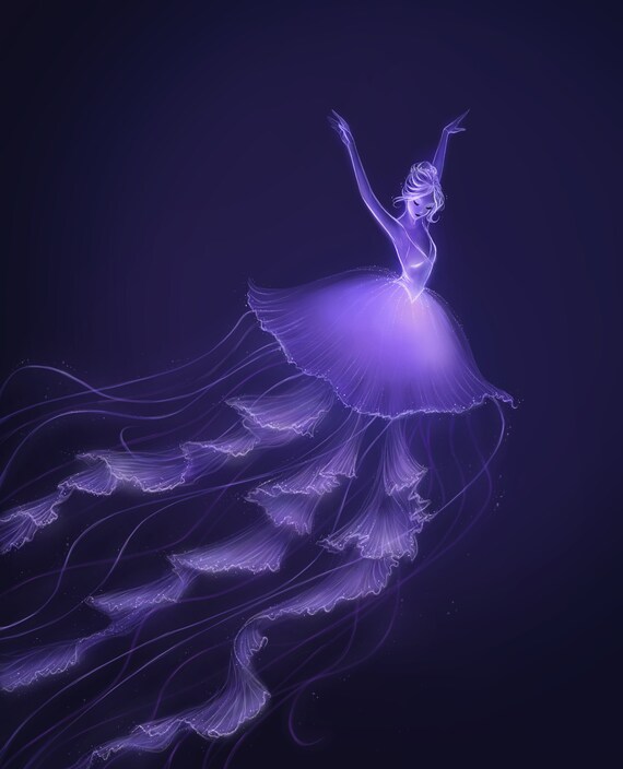Violet Jellyfish Mermaid Large Print - Etsy