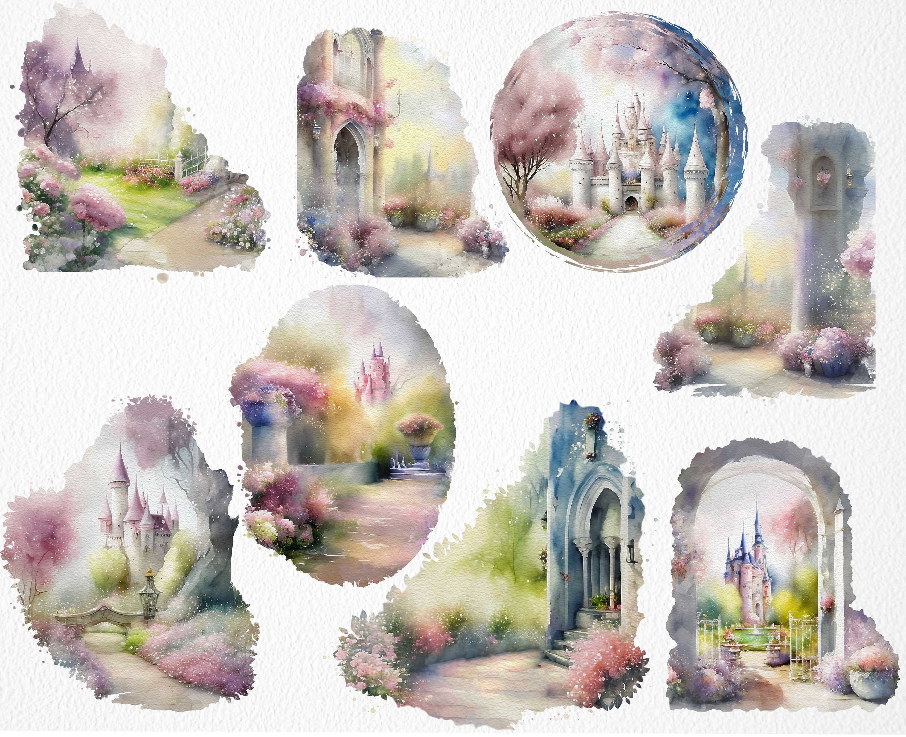 Princess Castle Watercolor PNG Clipart Flower Palace Romantic - Etsy