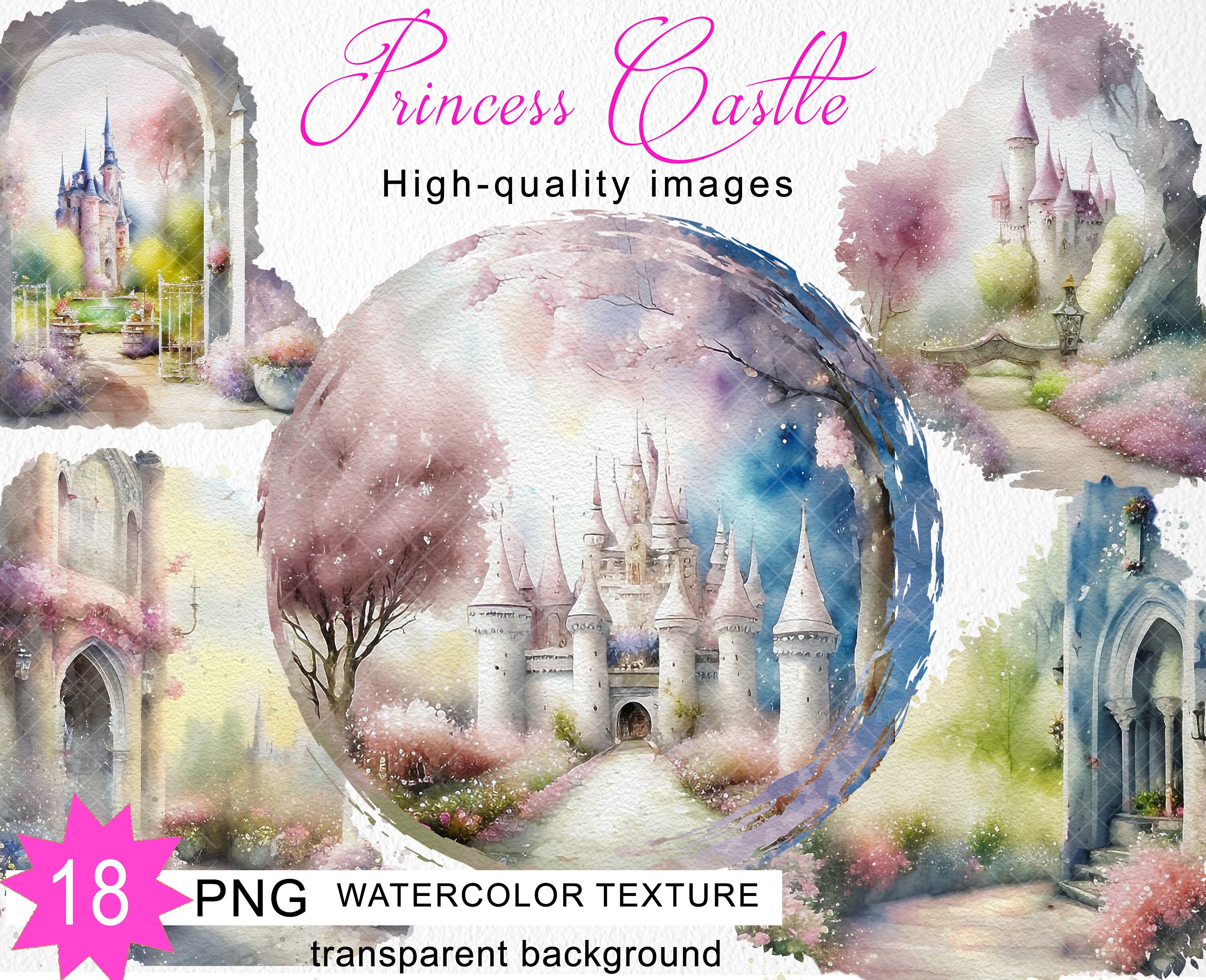 Princess Castle Watercolor PNG Clipart Flower Palace Romantic - Etsy