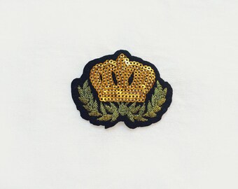 1x Sequins Yellow Gold Crown Patch King Queen Kingdom Royal | Etsy