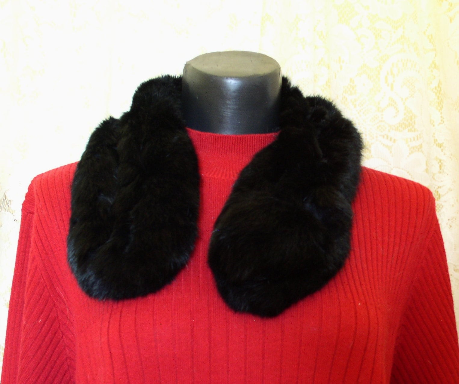 Fur Collar Black Rabbit Fur Collar.....vintage Black Rabbit Fur Collar ...