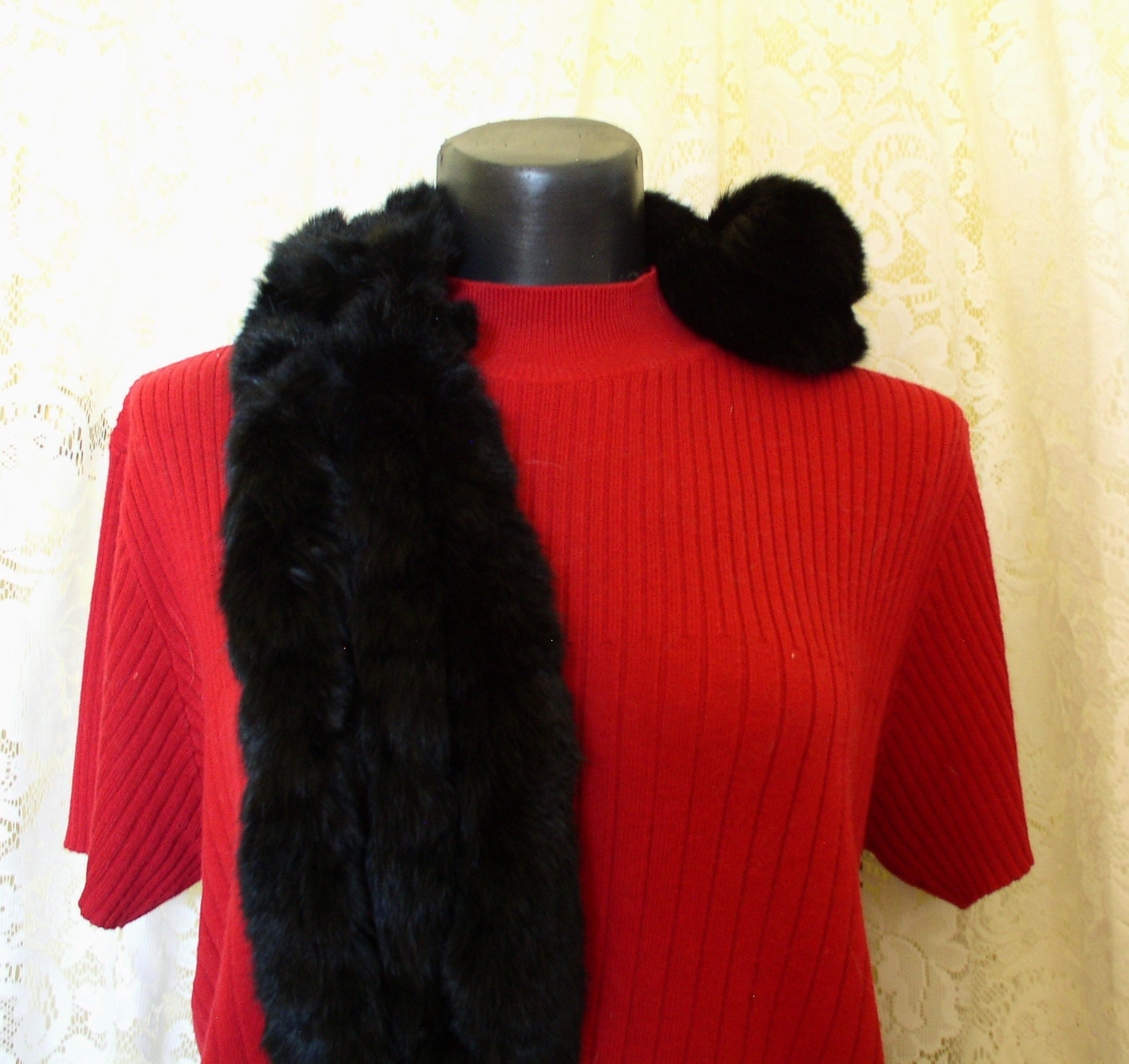 Fur Collar Black Rabbit Fur Collar.....vintage Black Rabbit Fur Collar ...