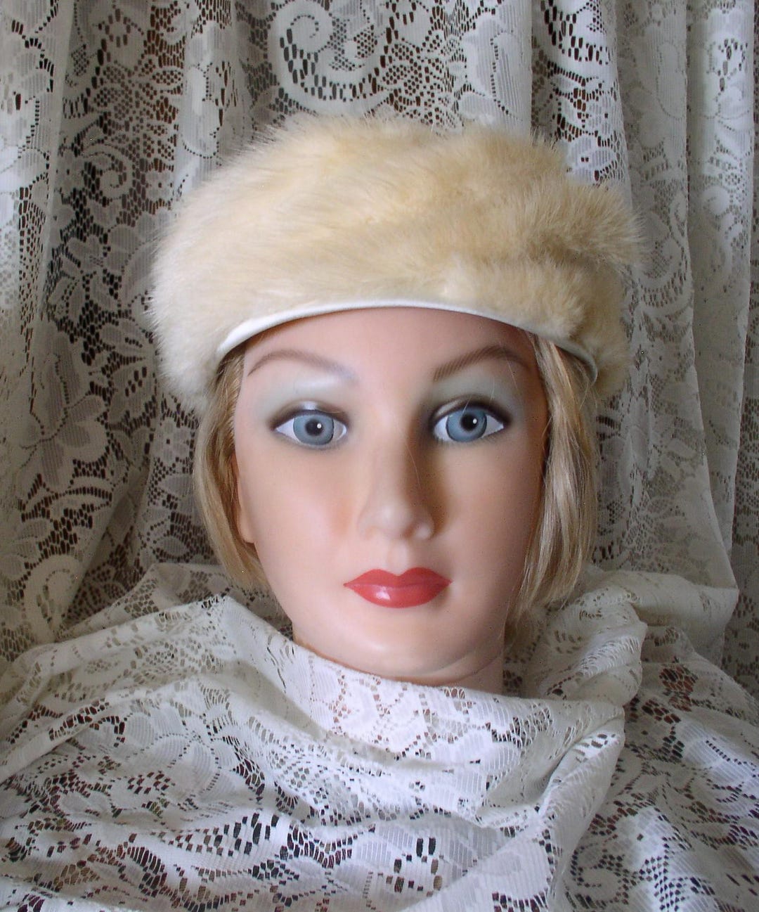 White Mink Hat With Satin Top..... White Mink Hat Pillbox Style ...