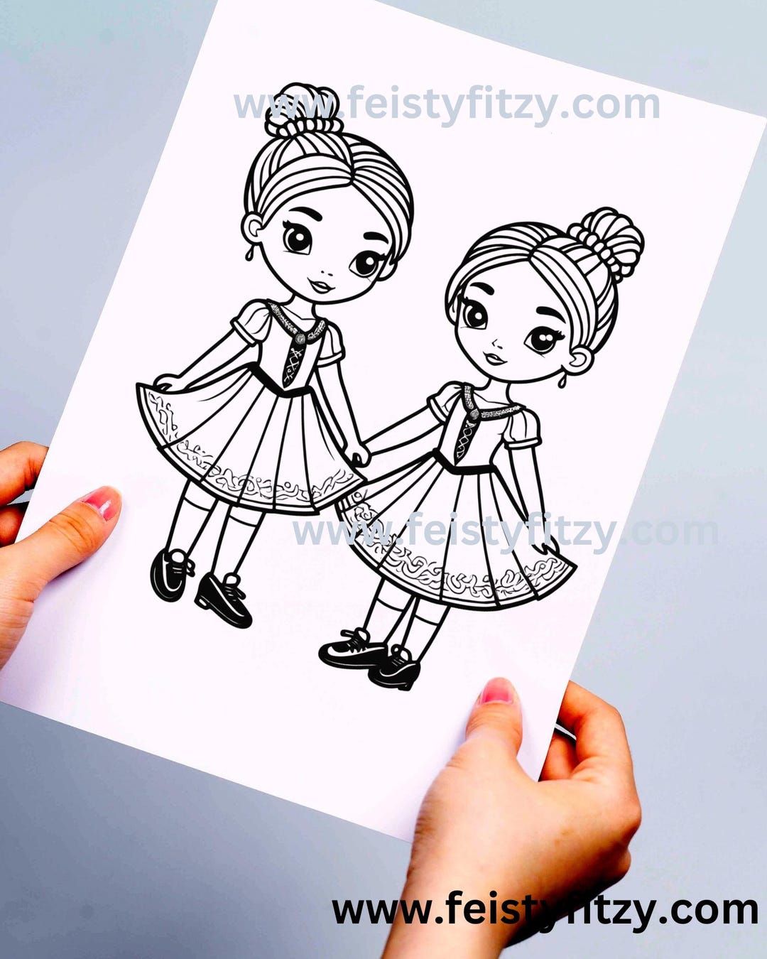 Irish Dance Coloring Page | Printable PDF of Two Young Irish Dancers ...