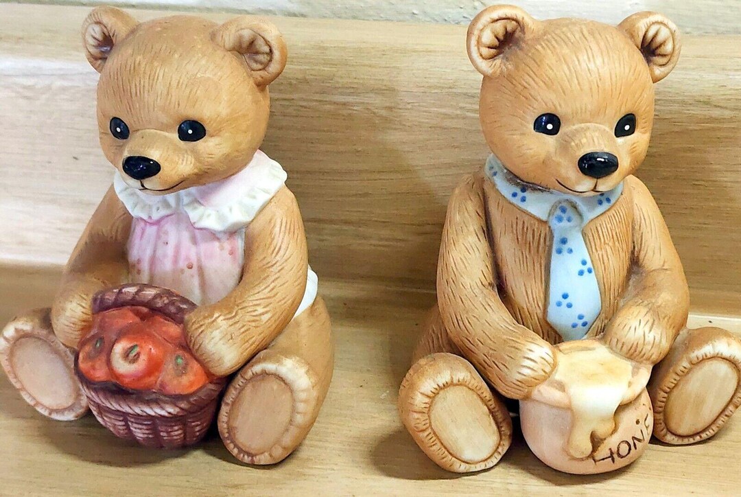 Homco Ceramic Bears #1405 Honeypot & Apples Girl + Boy Set See Pictures ...