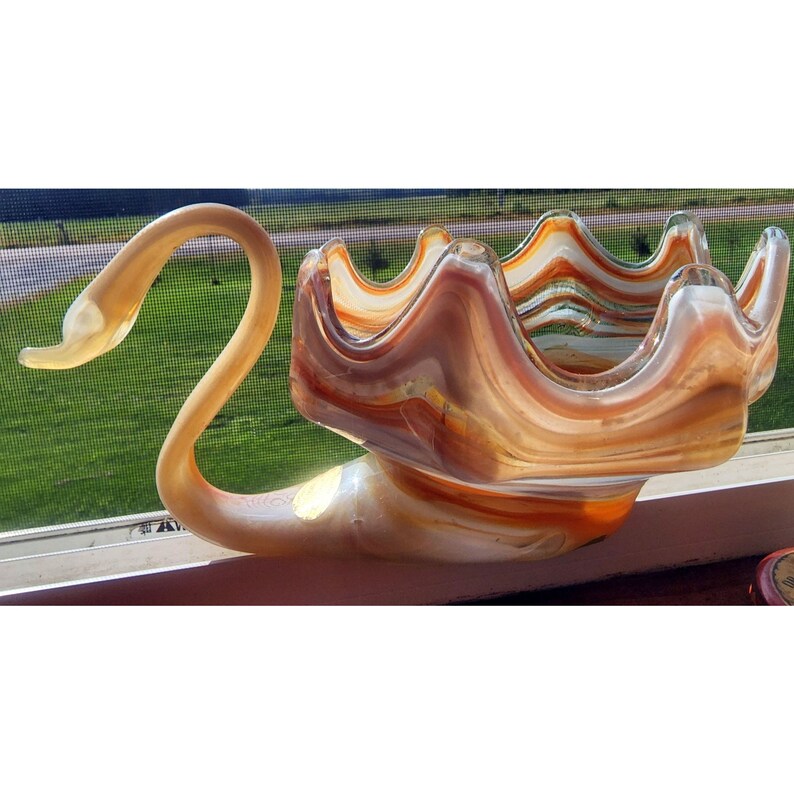 Vintage Mid Century Modern Art Glass Swan Sunset Company Spiro - Etsy