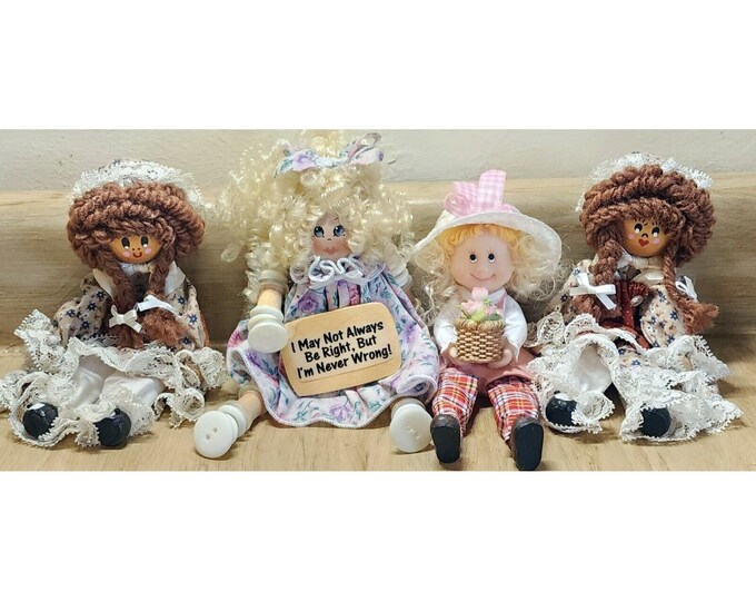 Vintage Poseable Old-fashioned Clothespin & Button Spool Doll Lot of 4 ...