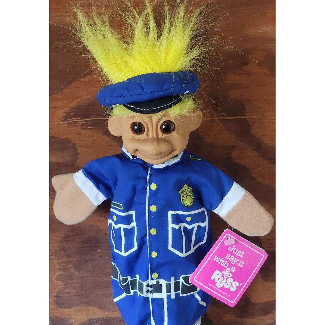 Vintage Russ Troll Doll Police Officer Policeman Puppet Yellow Hair NWT ...