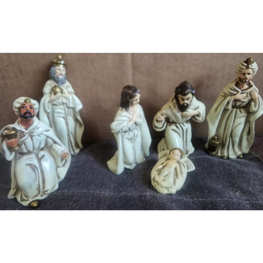 Vintage Nativity Set Holy Family 3 Kings Wiseman 4.5 Japan Wolin See ...