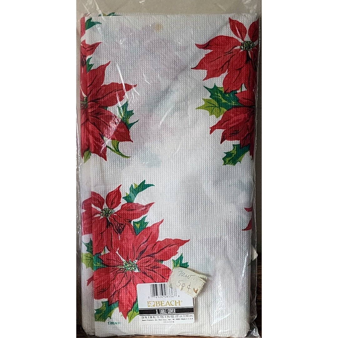 Christmas Poinsettia Paper Table Cover Vintage Sealed 54 X 96 Beach ...