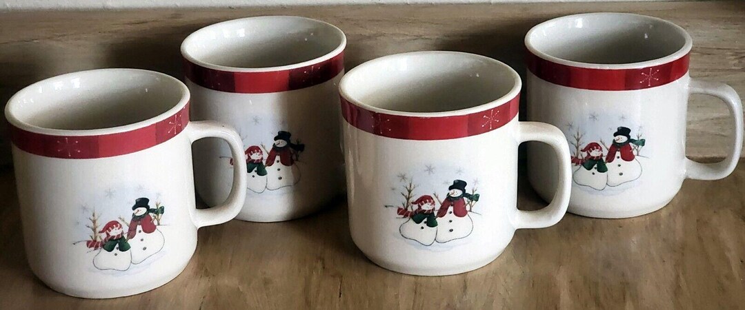 Set of 4 Royal Seasons Stoneware Snowmen Coffee Cups Holiday Mugs Tea ...