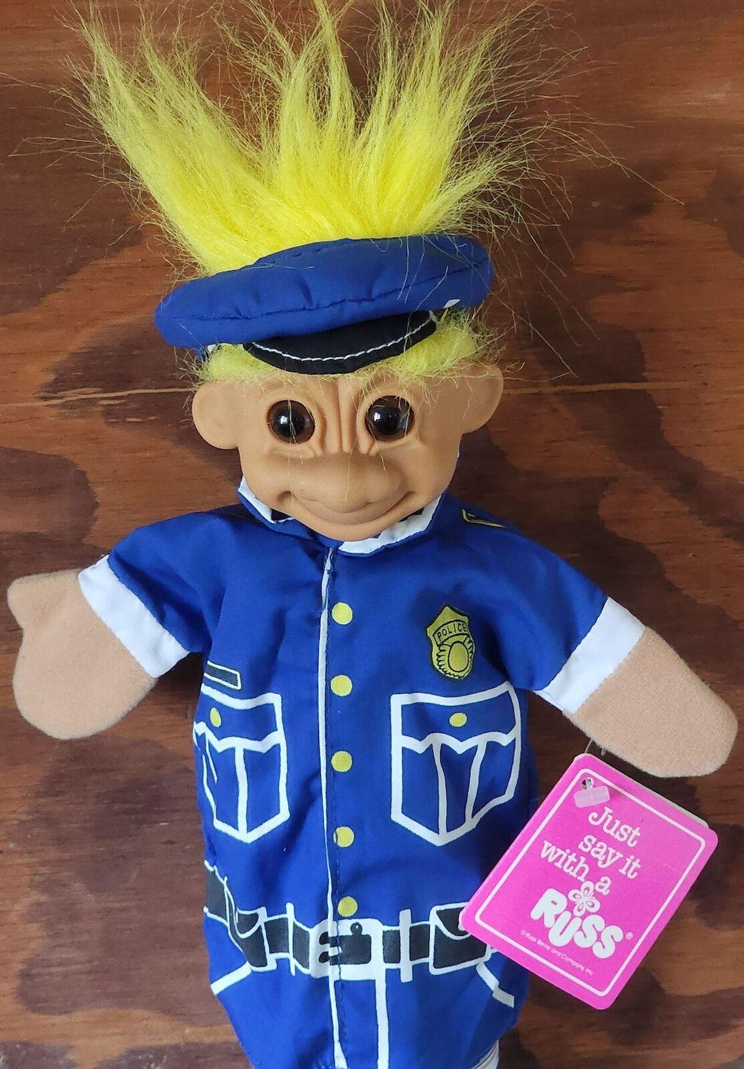Vintage Russ Troll Doll Police Officer Policeman Puppet Yellow Hair NWT ...