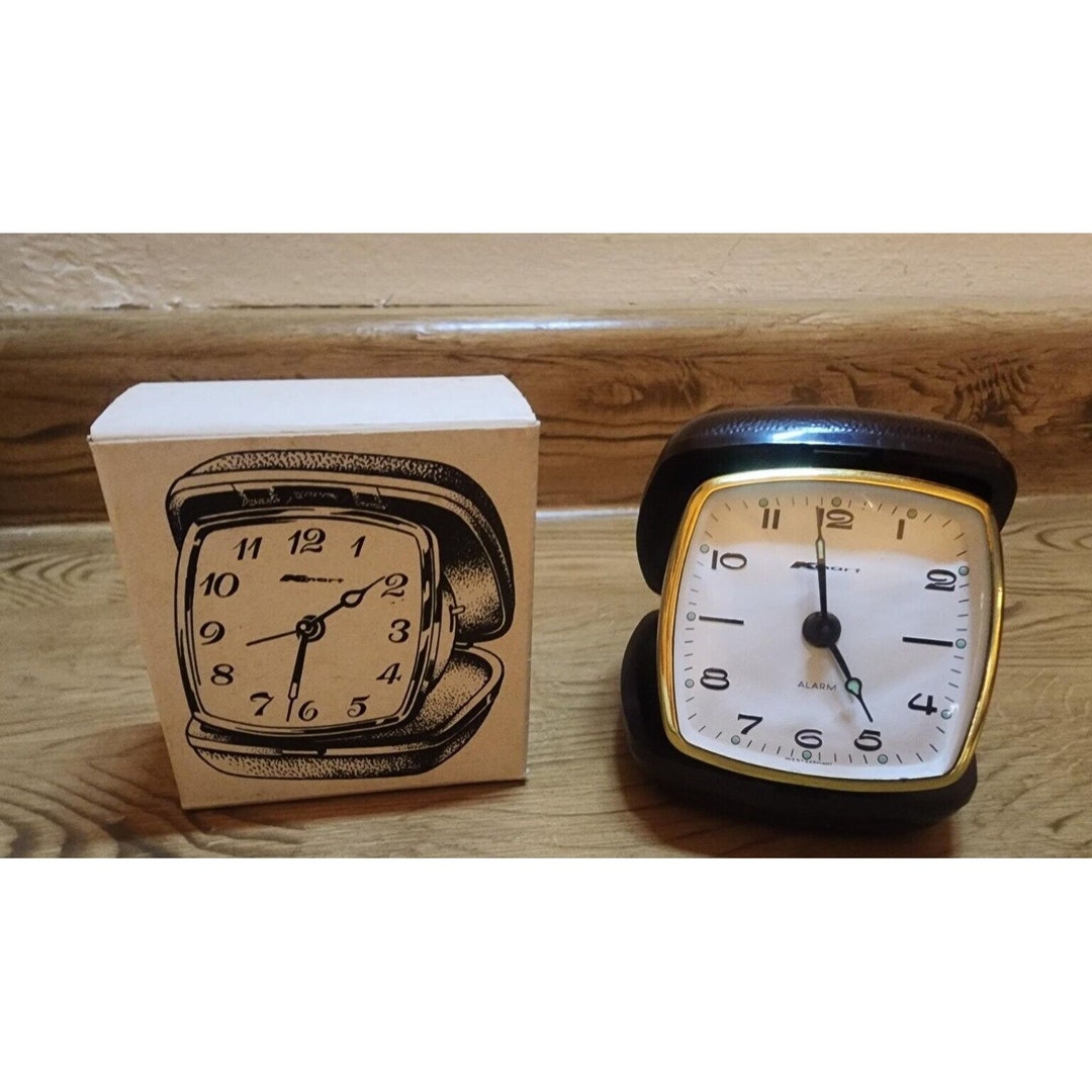 Kmart Alarm Automatic Travel Clock West Germany Gold Tone Brown Case ...