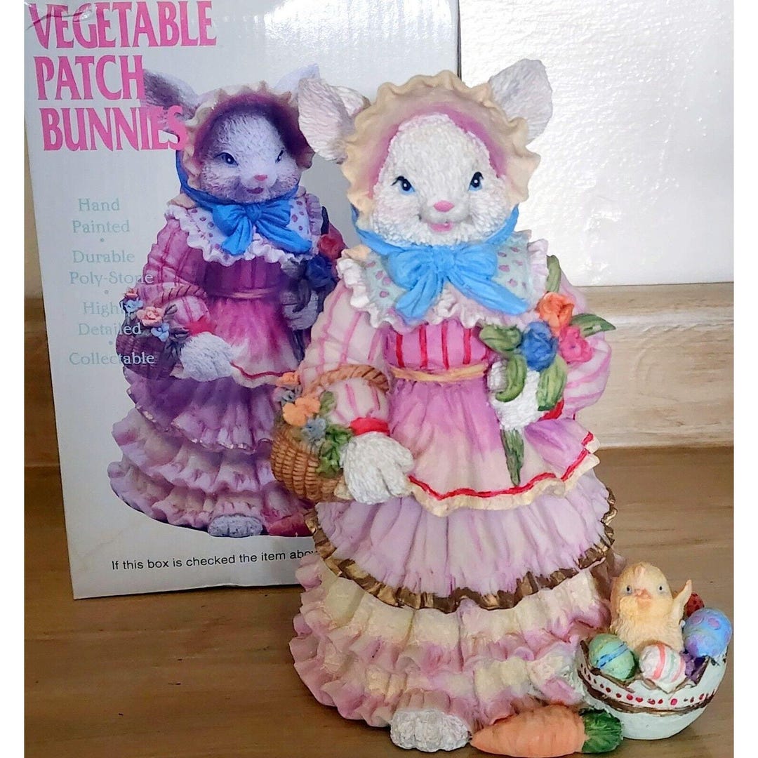 1996 Vegetable Patch Bunnies Poly Stone Easter Bunny Girl in Sunday ...