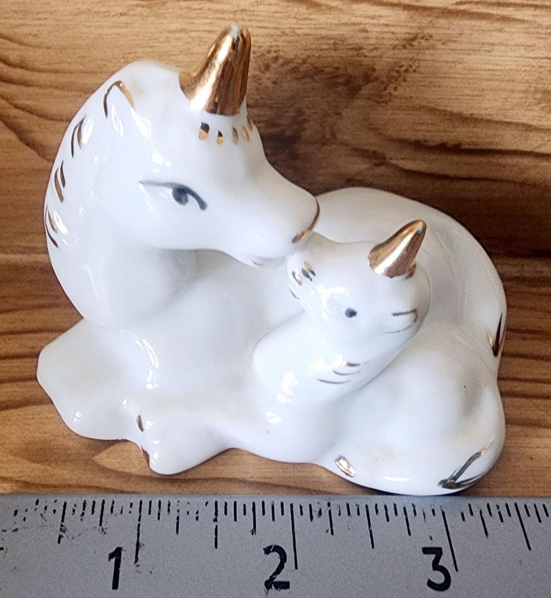Vintage Porcelain Unicorn Mother & Baby Figurine Gold Accents Figurine ...