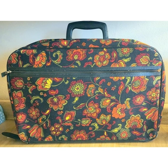 Vintage Bantam Suitcase Retro Luggage Flowers Black C… - Gem