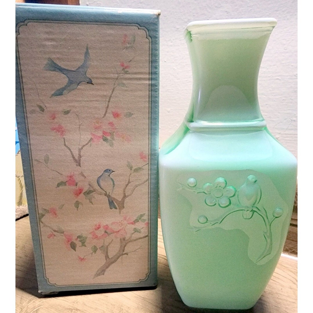 Vintage Avon Spring Dynasty Celadon Green Glass Fragranced Vase Bird ...