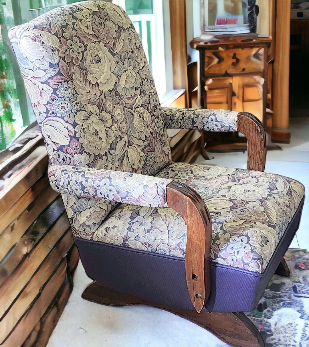 Mid Century Upholstered Rocking Chair Child's Rocker MCM Floral W ...
