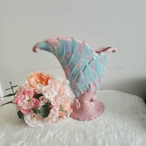 Vintage Royal Haeger R301 Double Leaf Fan Vase Pink & Turquoise/ Art ...