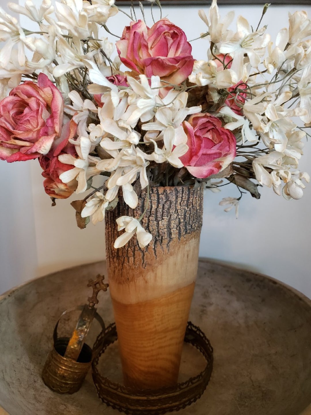 Vintage Hand Turned Tree Trunk Wood Log Vase Cherry 1980s/ Dried ...