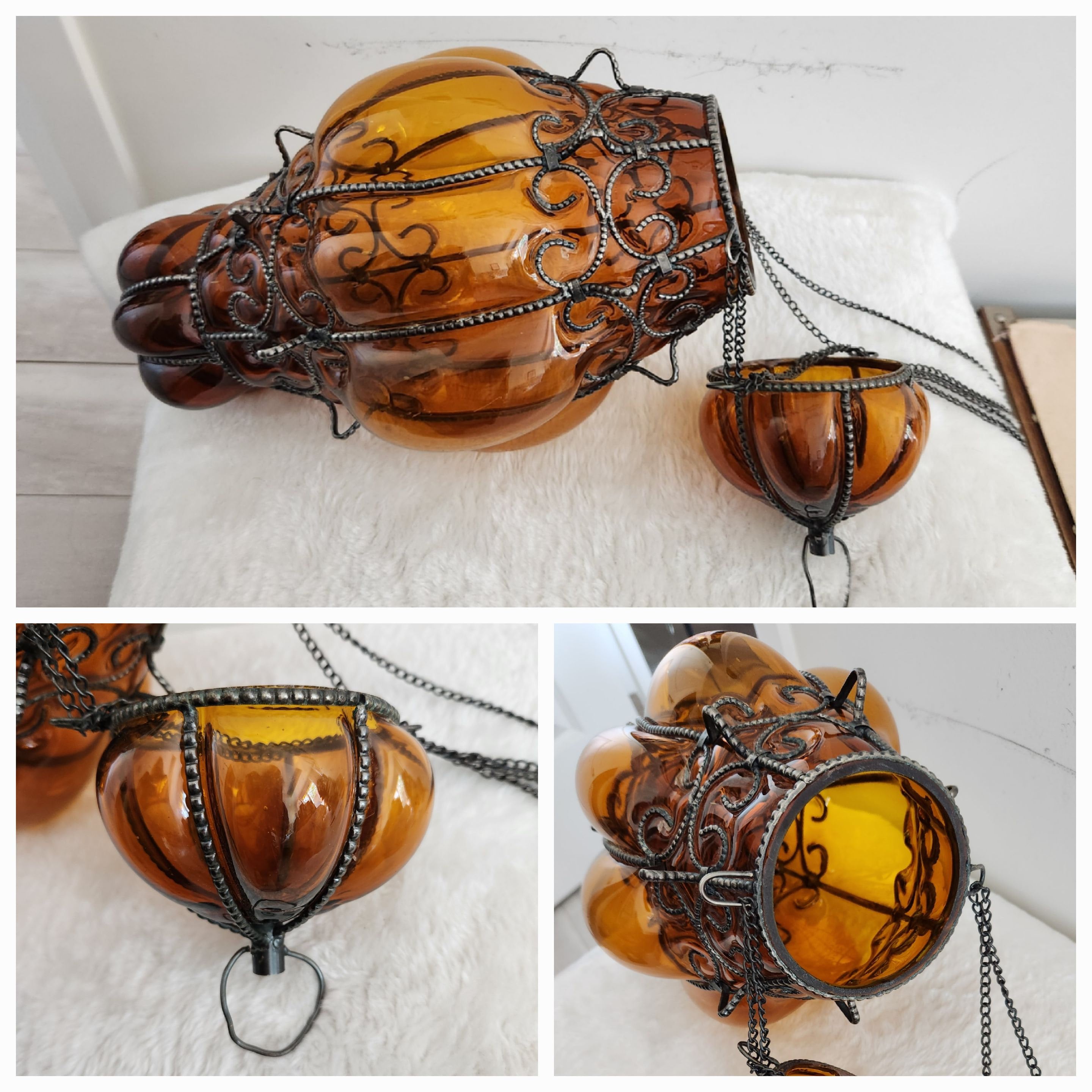 Vintage Blown Amber Bubble Murano Glass Caged Pendant - Etsy