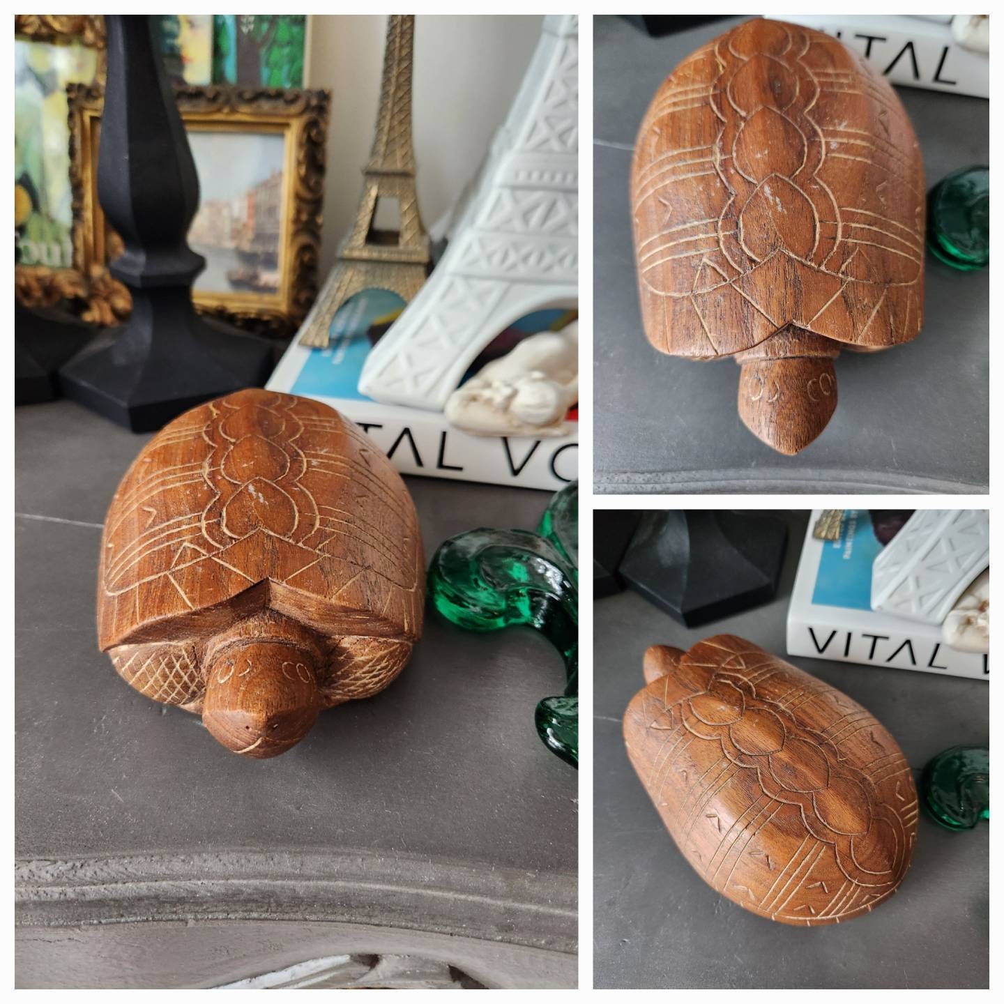 Vintage Hand Carved Wood Tortoise Turtle Stash Box/ Turtle Sculpture ...