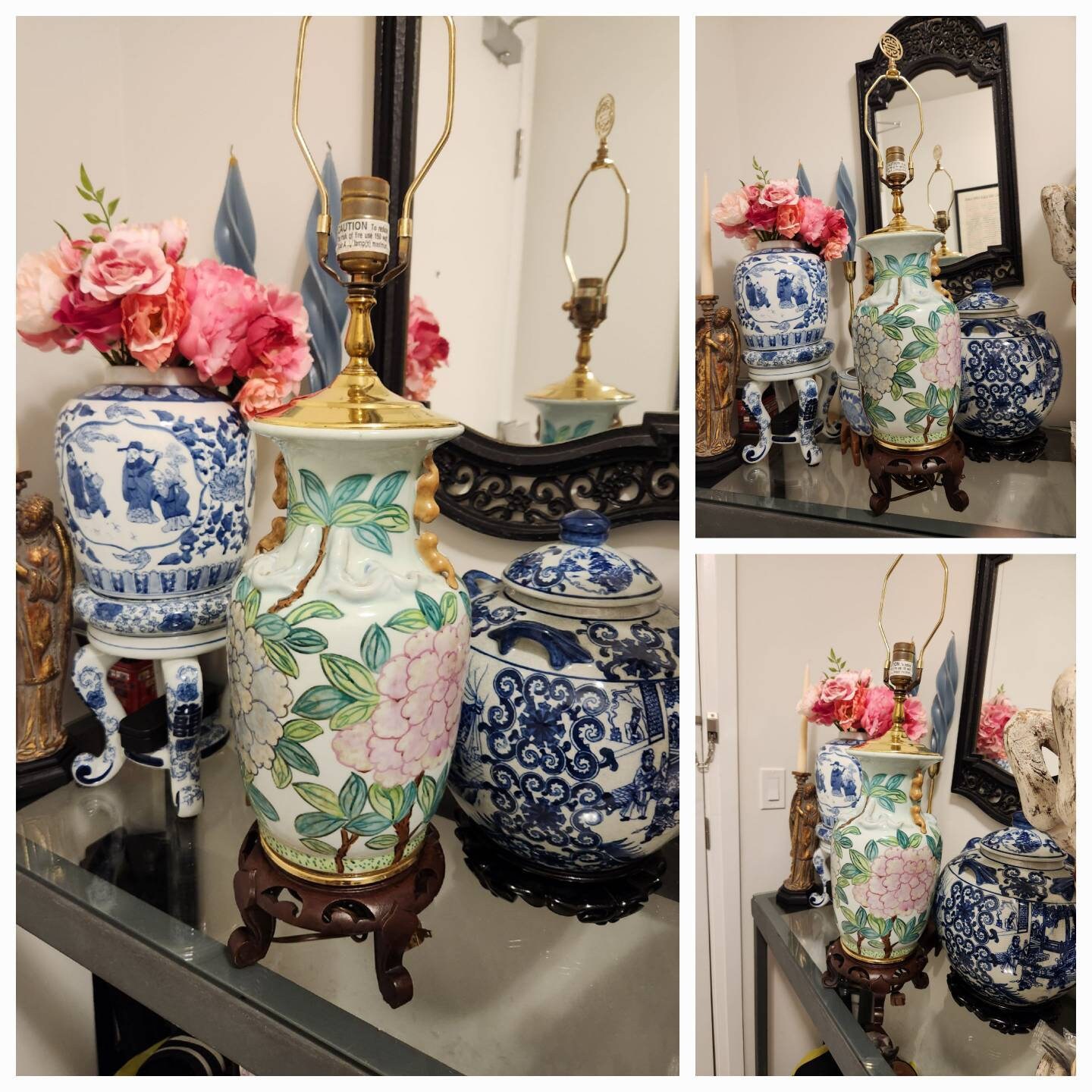 Vintage Kaiser Kuhn Porcelain Table Lamp/pastel Floral Leaf Vine Lamp ...