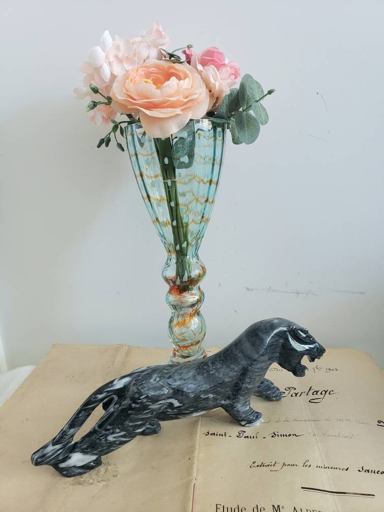 Vintage Carved Black Onyx Marble Puma Panther Jaguar Figurine/ Retro ...