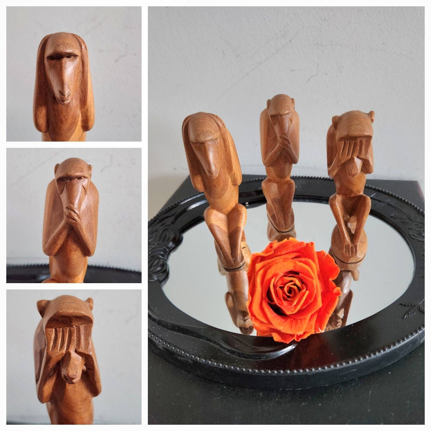 Vintage Wood Wise Monkeys Figurines See Speak Hear No Evil/3 Wise ...