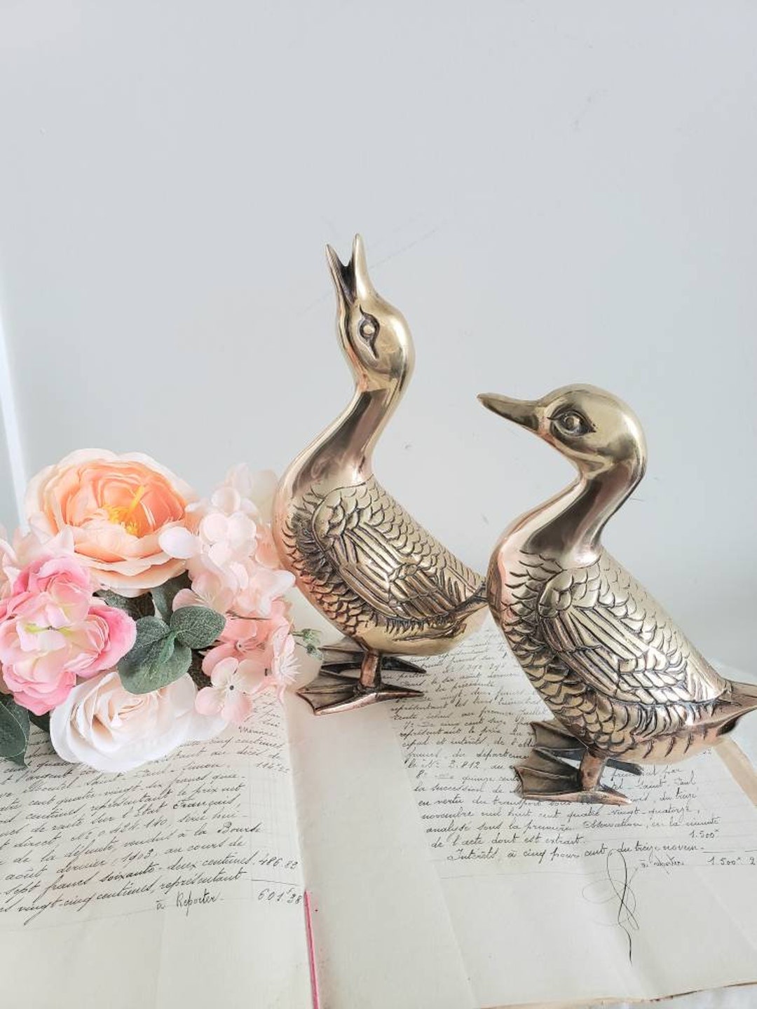 Vintage Brass Set of Ducks/retro Brass Decor/ Brass Duck Figurine ...