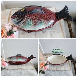 Vintage Ceramic Covered Fish Platter/art Pottery Fish Shaped Platter ...
