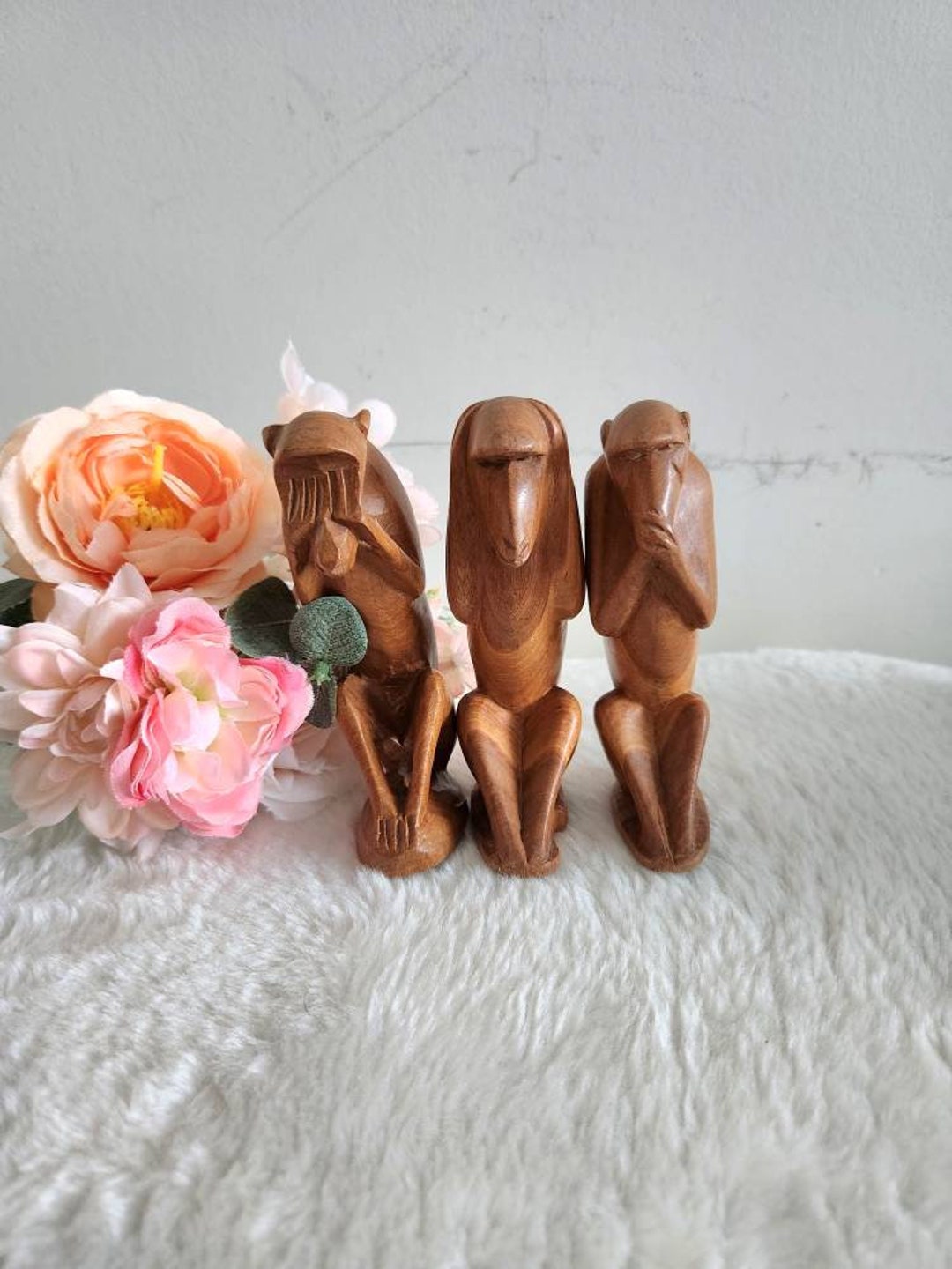 Vintage Wood Wise Monkeys Figurines See Speak Hear No Evil/3 Wise ...