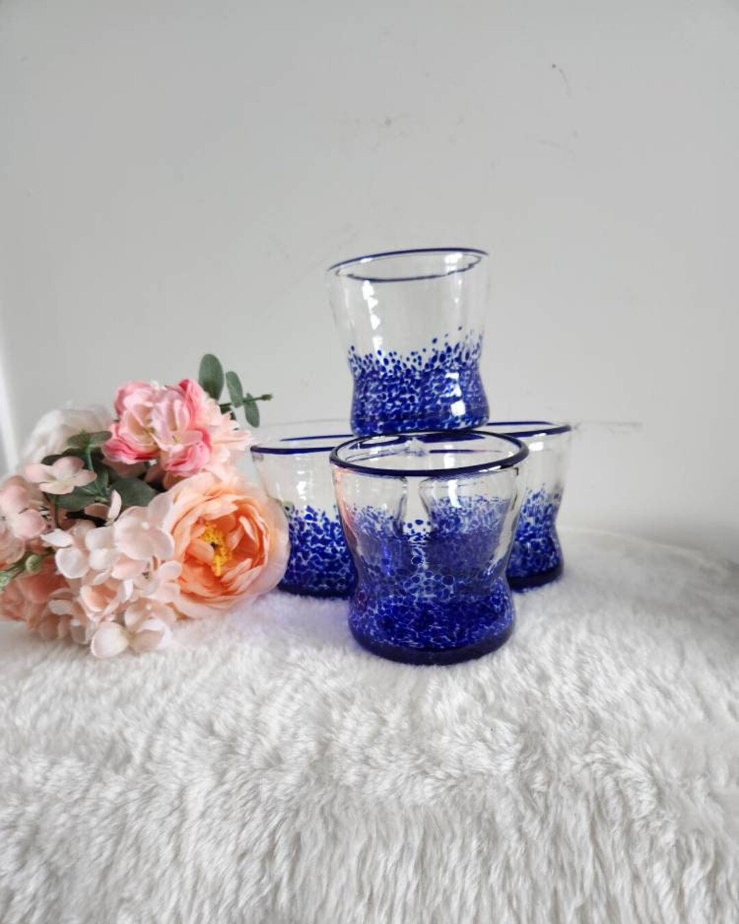 Vintage Art Glass Cobalt Blue Granite Lowball Glasses/ Gin Glasses ...
