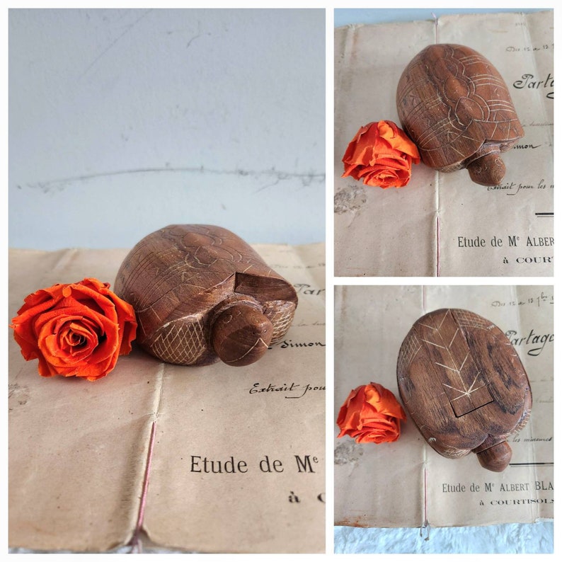 Vintage Hand Carved Wood Tortoise Turtle Stash Box/ Turtle Sculpture ...