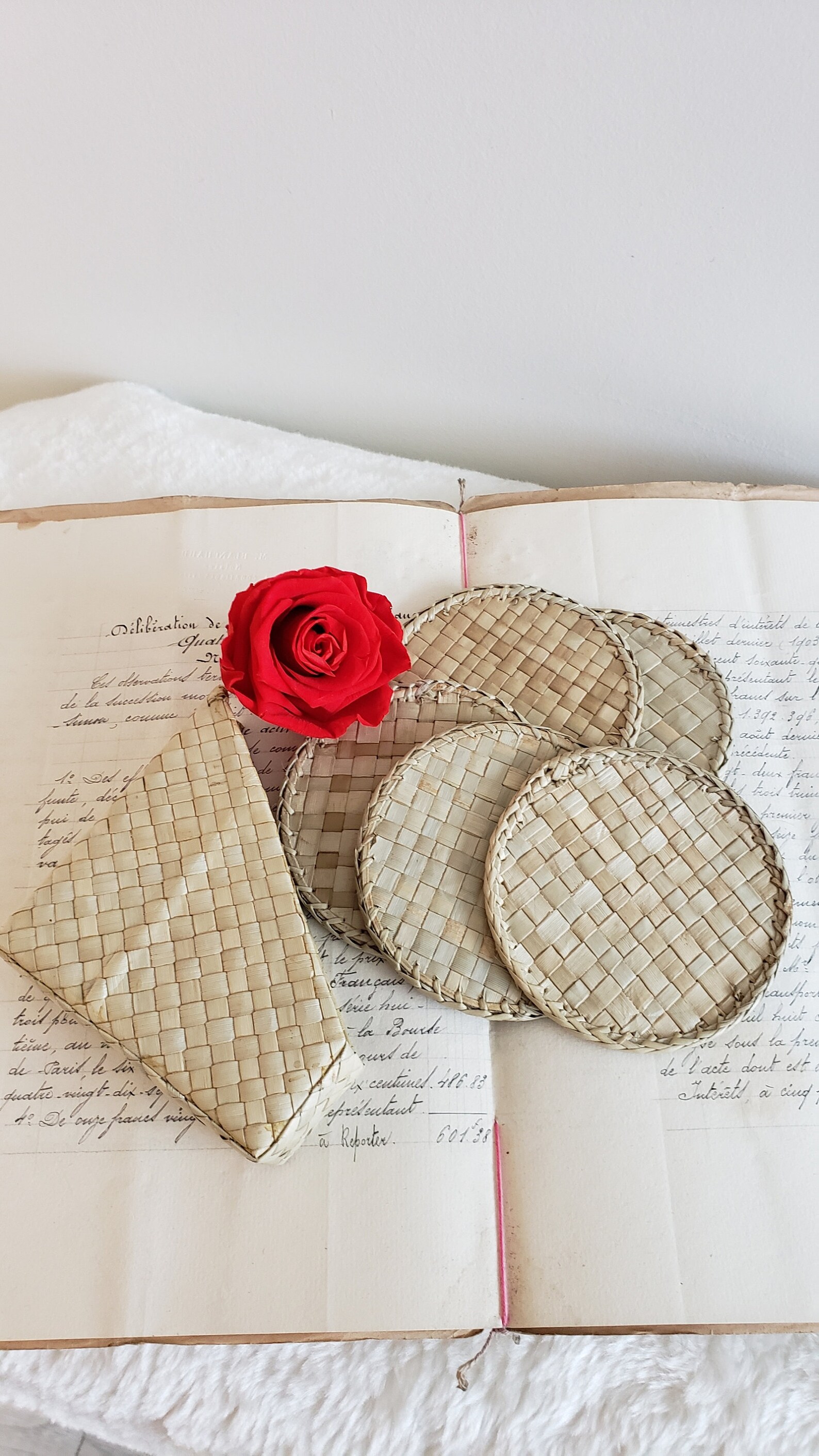 Vintage Woven Wicker Rattan Round Coasters in a Slanted - Etsy Canada