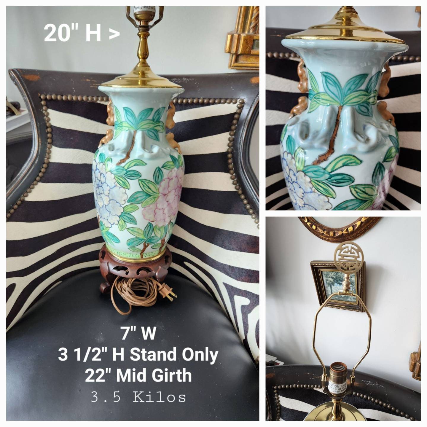 Vintage Kaiser Kuhn Porcelain Table Lamp/pastel Floral Leaf Vine Lamp ...