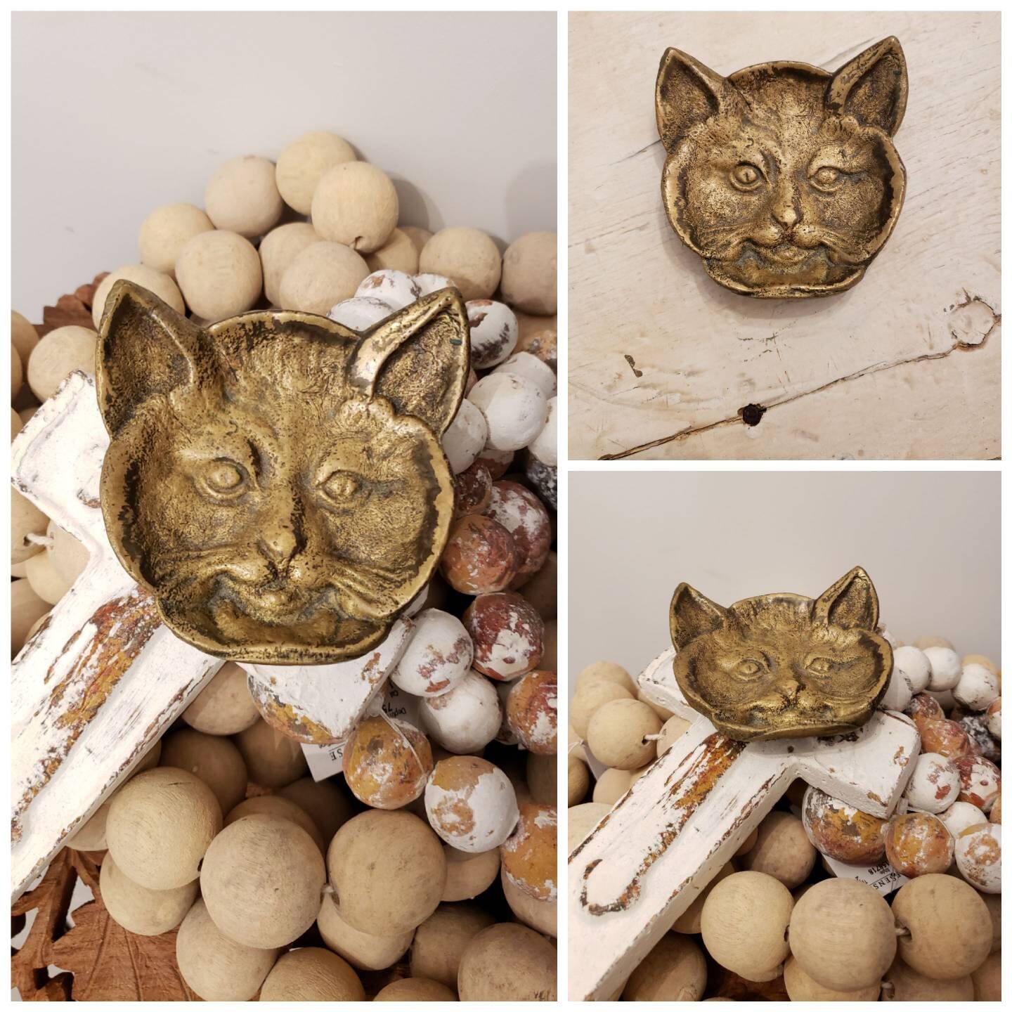 Vintage Brass Bronze Footed Cat Head Trinket Dish/coin Tray/ Jewelry ...