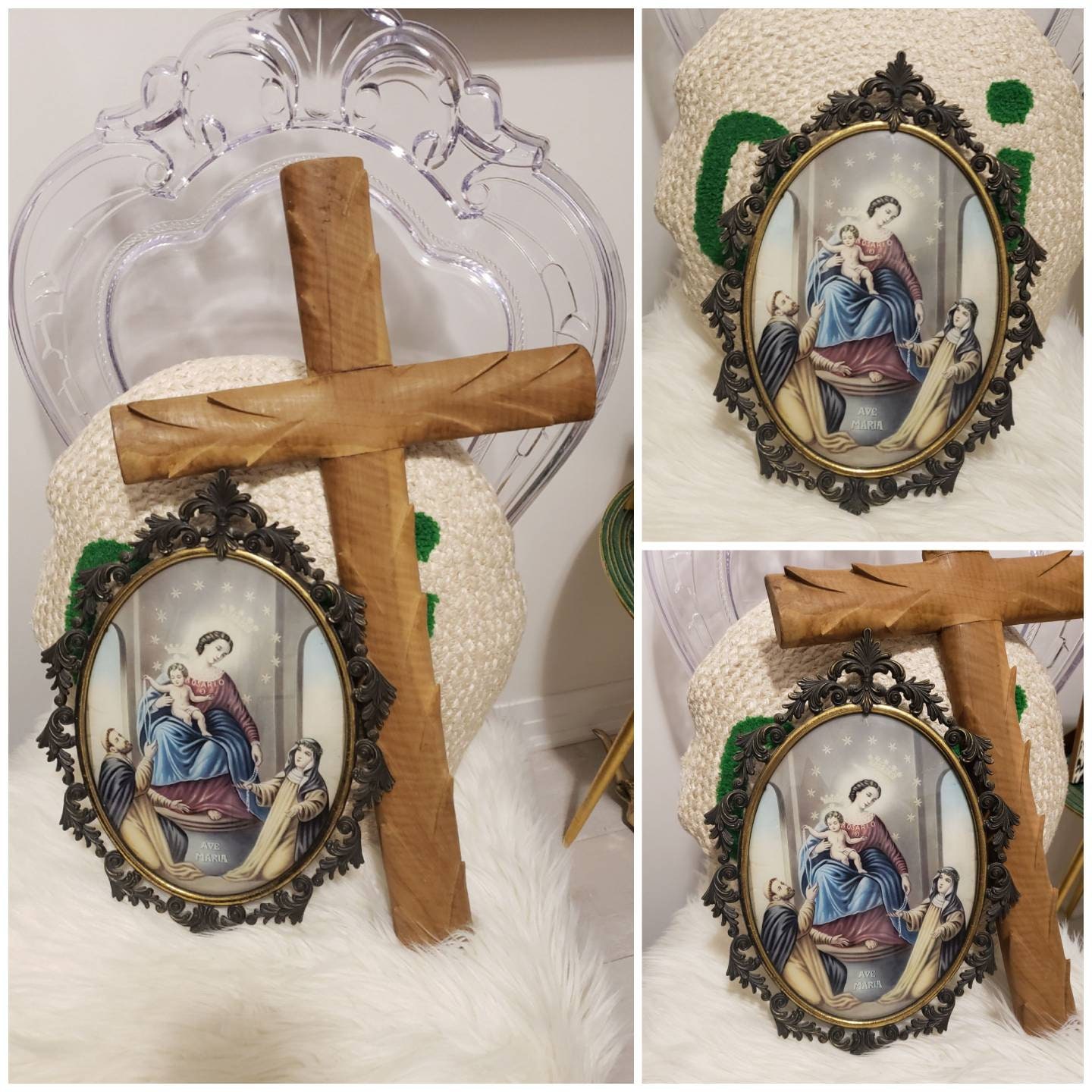 Mid Century Italian Oval Frame Religious Portrait Mother Mary Baby ...