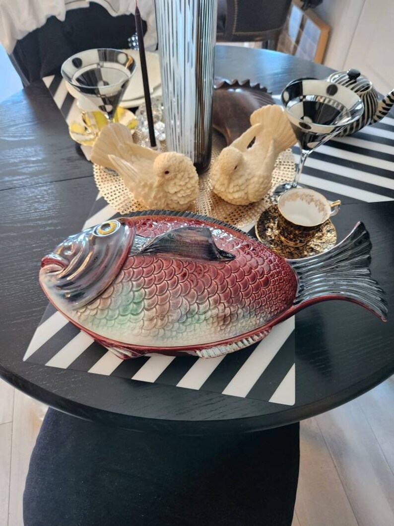 Vintage Ceramic Covered Fish Platter/art Pottery Fish Shaped Platter ...