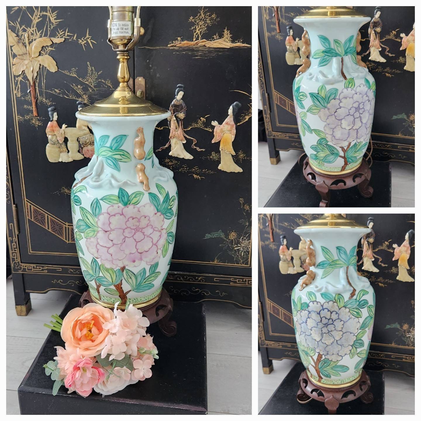 Vintage Kaiser Kuhn Porcelain Table Lamp/pastel Floral Leaf Vine Lamp ...