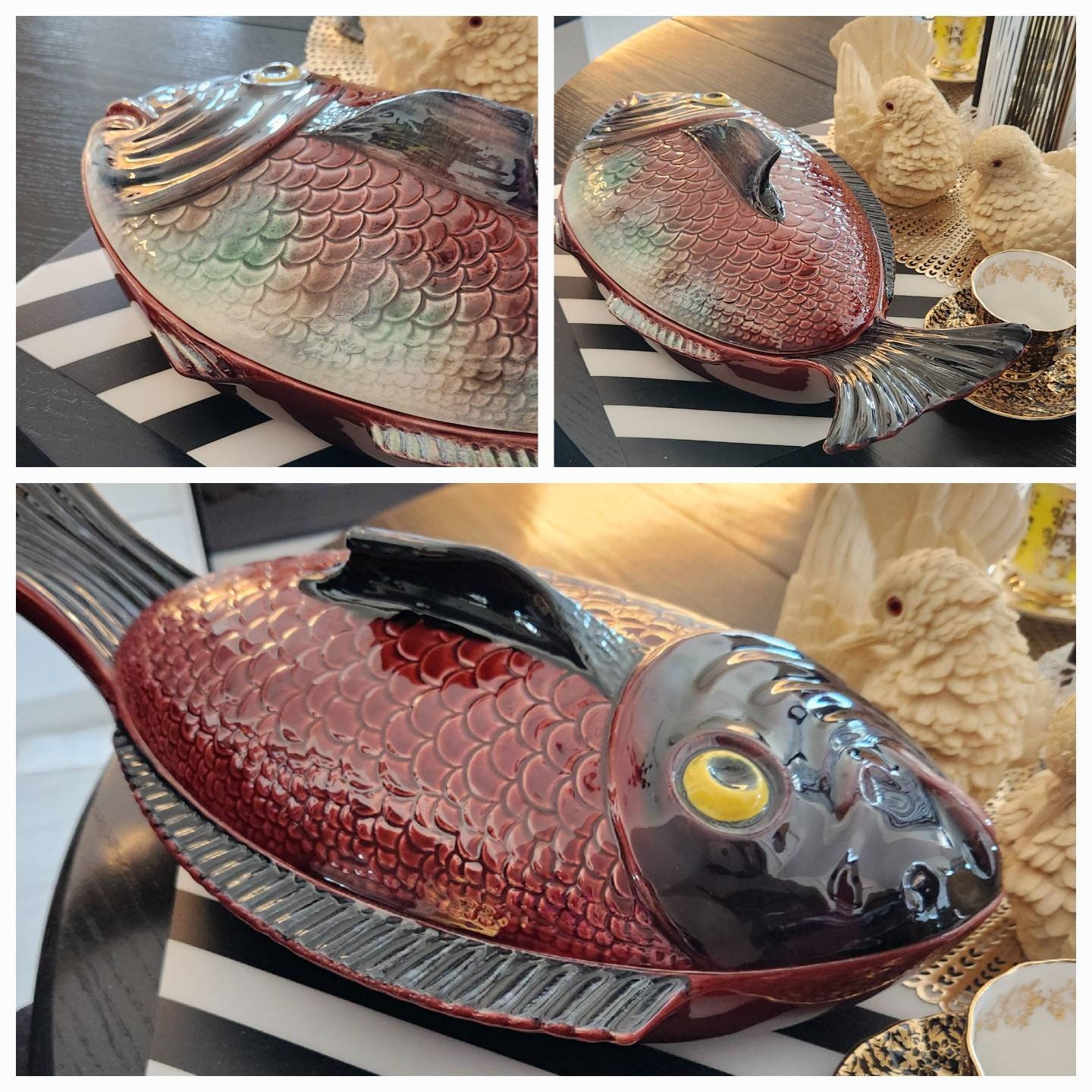 Vintage Ceramic Covered Fish Platter/art Pottery Fish Shaped Platter ...