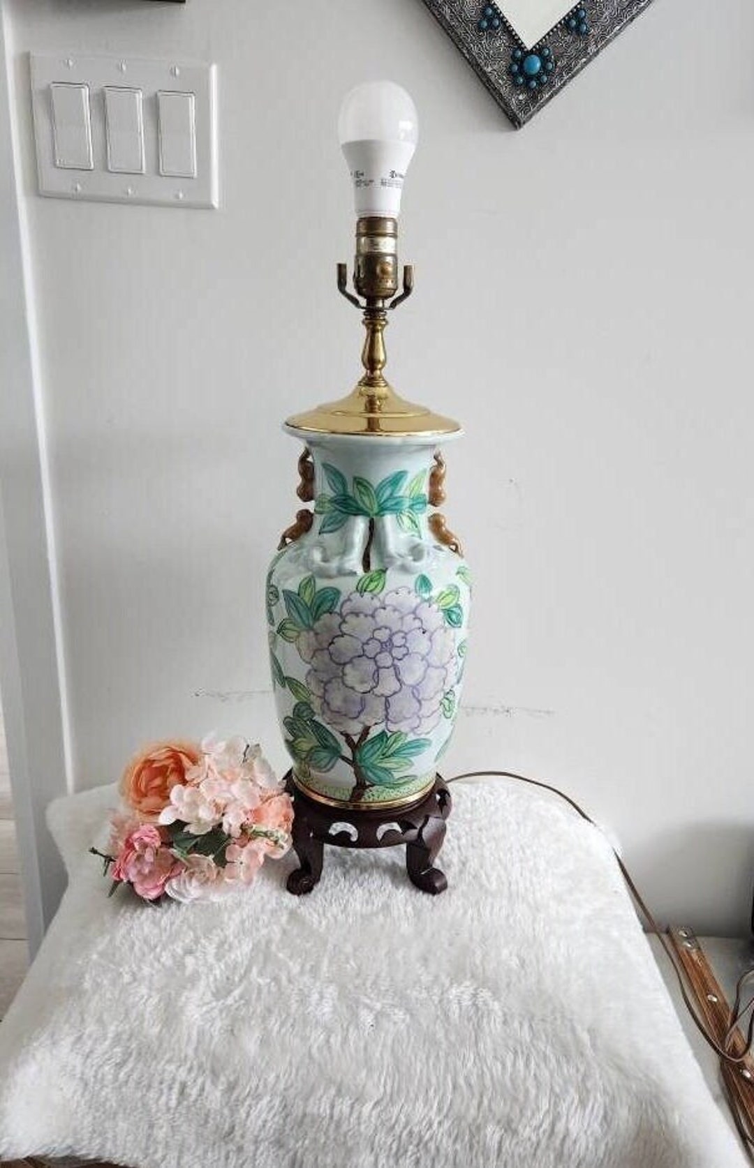 Vintage Kaiser Kuhn Porcelain Table Lamp/pastel Floral Leaf Vine Lamp ...