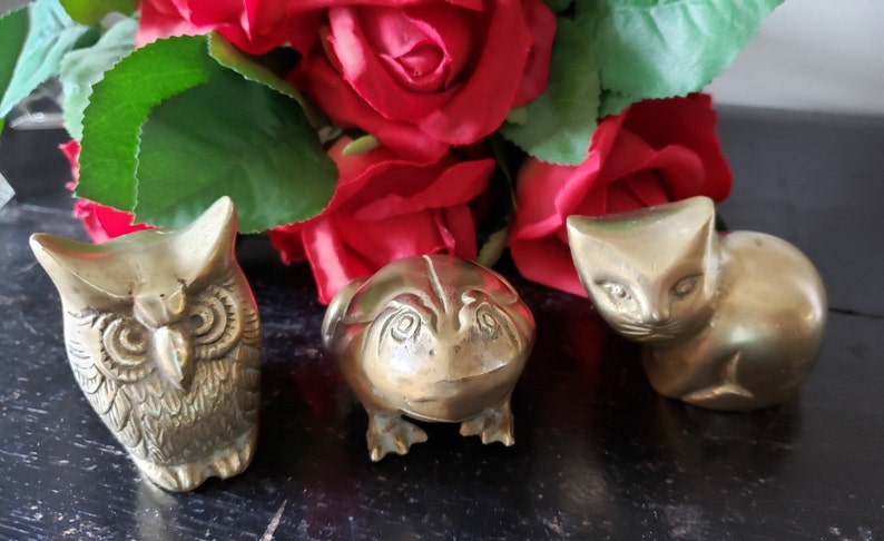 Vintage Three Different Brass Animals Figurines Cat Owl OR - Etsy Canada