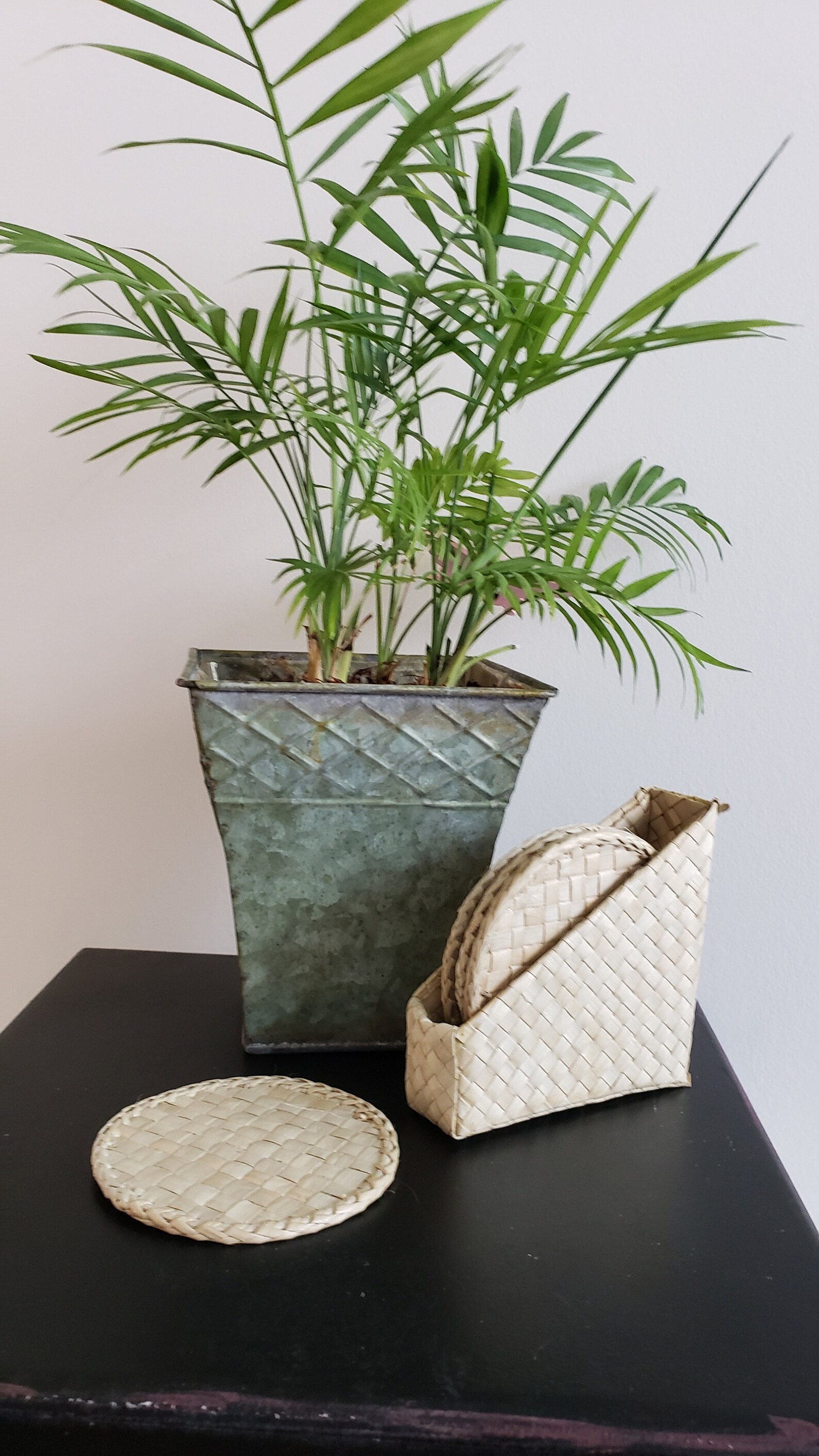 Vintage Woven Wicker Rattan Round Coasters in a Slanted - Etsy Canada