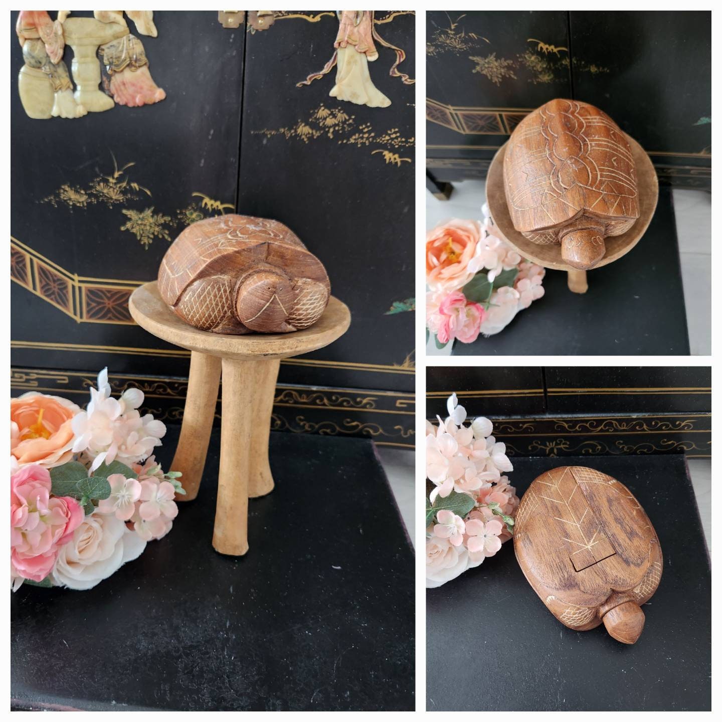 Vintage Hand Carved Wood Tortoise Turtle Stash Box/ Turtle Sculpture ...