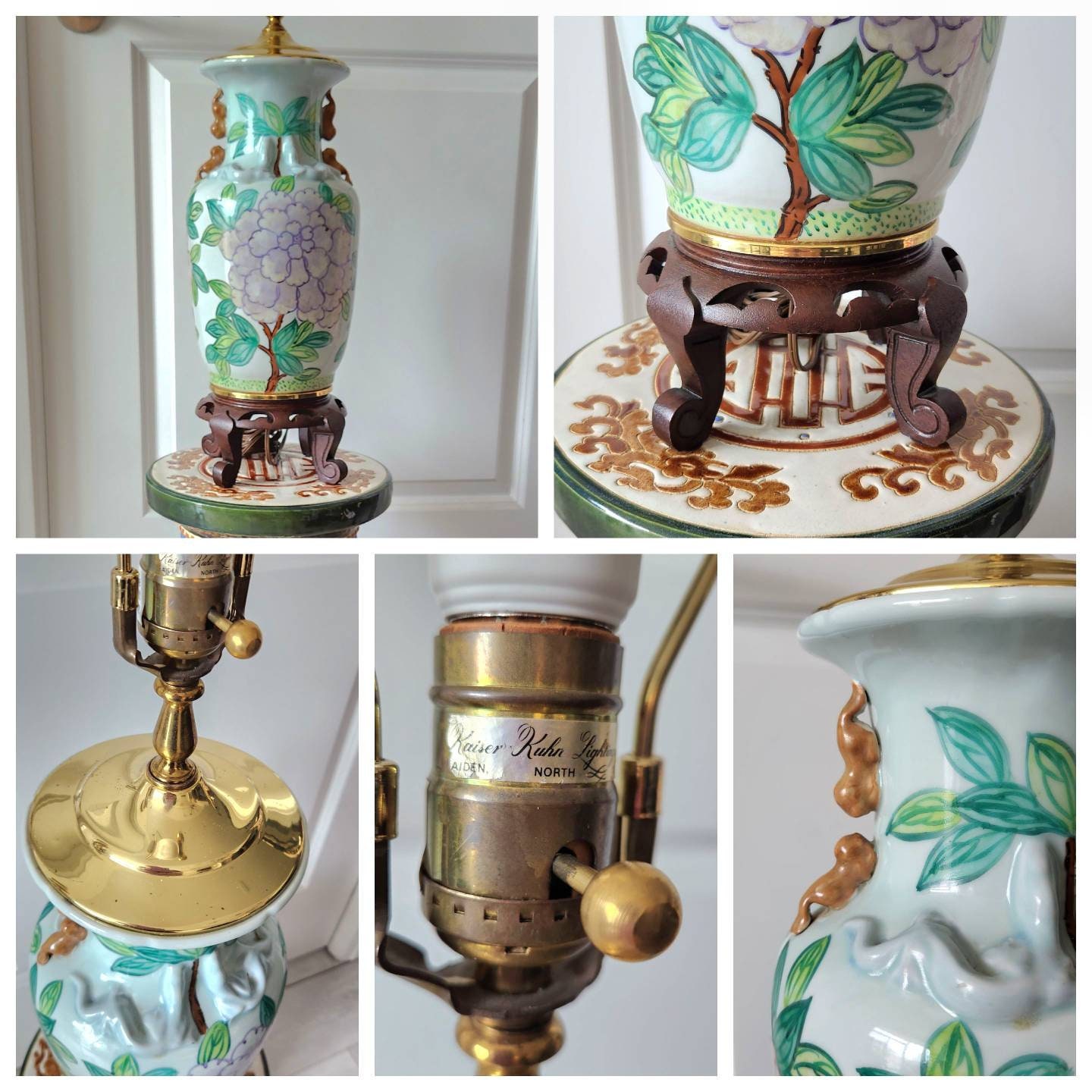 Vintage Kaiser Kuhn Porcelain Table Lamp/pastel Floral Leaf Vine Lamp ...