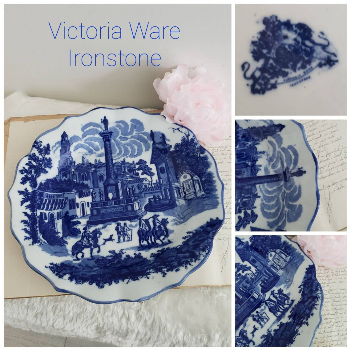 Vintage Victorian Ironstone Cobalt Blue White Scalloped Plate by ...