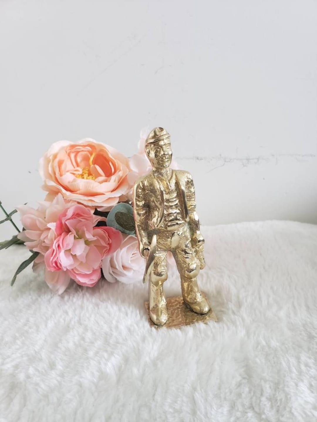 Vintage Solid Brass Coal Miner Statue Carrying Pickaxe/brass Miner ...